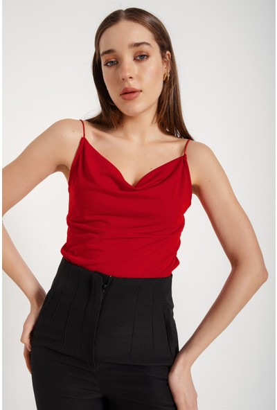 MyLove Ip Askılı Degaje Bluz Kırmızı