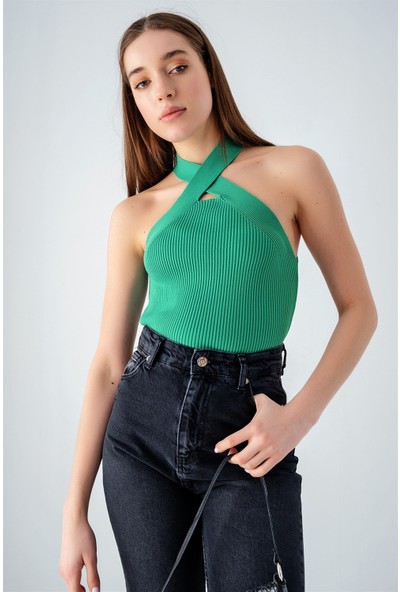 MyLove Çapraz Yaka Triko Bluz Yeşil