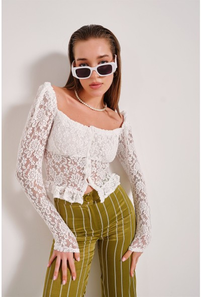 MyLove Vintage Güpürlü Bluz Beyaz