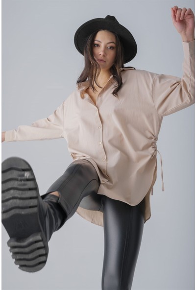 MyLove Yanı Bağcıklı Poplin Gömlek Taş MyLove Yanı Bağcıklı Poplin Gömlek Taş