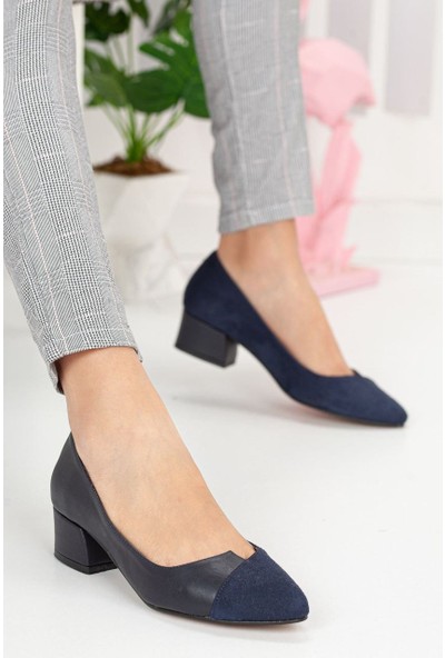 Hayalimdeki Ayakkabı Alex Lacivert Cilt-Süet Topuklu Ayakkabı 37
