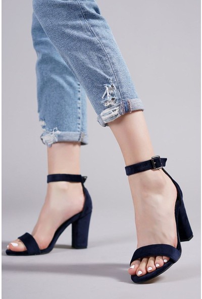 Hayalimdeki Ayakkabı Victoria Lacivert Kadife Yüksek Topuklu Ayakkabı 40