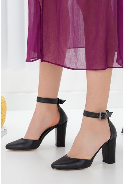 Hayalimdeki Ayakkabı Lole Siyah Cilt Topuklu Ayakkabı 36