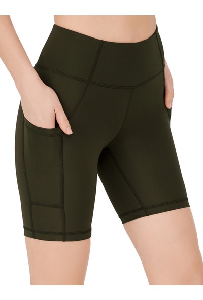 Los Ojos Kadın Haki Yüksek Bel Toparlayıcı Çift Cepli Biker Şort Kısa Spor Tayt Los Ojos Kadın Haki Yüksek Bel Toparlayıcı Çift Cepli Biker Şort Kısa Spor Tayt