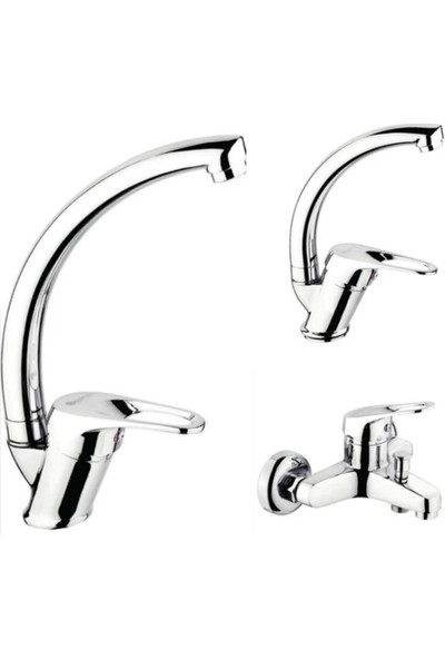 Marca Lüx Banyo Lavabo Mutfak Evye Musluğu Bataryası 3lü Set Marca Lüx Banyo Lavabo Mutfak Evye Musluğu Bataryası 3lü Set