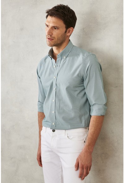 Ac&Co / Altınyıldız Classics Erkek Yeşil Slim Fit Dar Kesim Düğmeli Yaka Çizgili Casual Gömlek Ac&Co / Altınyıldız Classics Erkek Yeşil Slim Fit Dar Kesim Düğmeli Yaka Çizgili Casual Gömlek