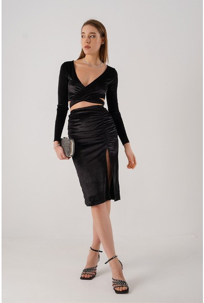 MyLove Kadife Etekli Takım Siyah