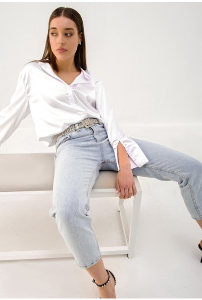 MyLove Kar Yıkama Mom Fit Jean Açık Mavi MyLove Kar Yıkama Mom Fit Jean Açık Mavi