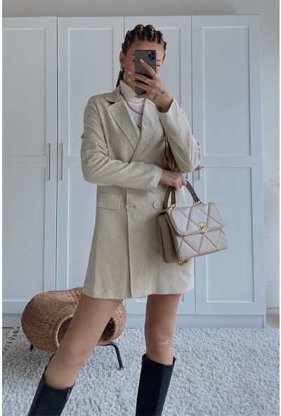 MyLove Keten Blazer Ceket Bej