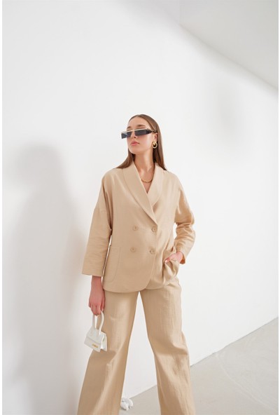MyLove Keten Palazzo Takım Camel