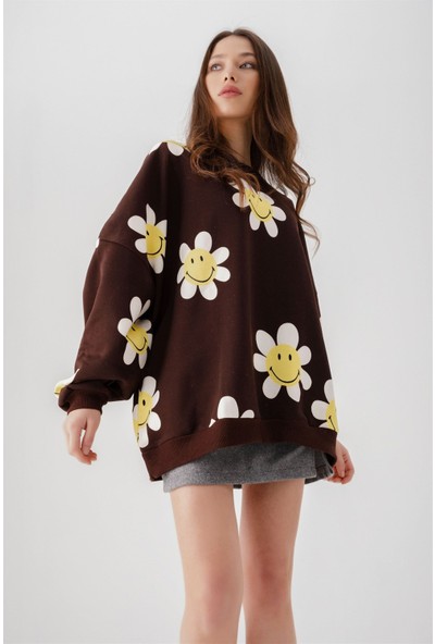 MyLove Papatya Desenli Sweat Kahverengi