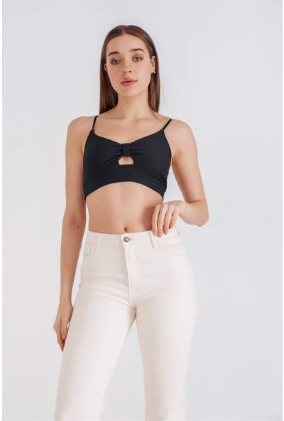 MyLove Fitilli Baret Crop Siyah MyLove Fitilli Baret Crop Siyah