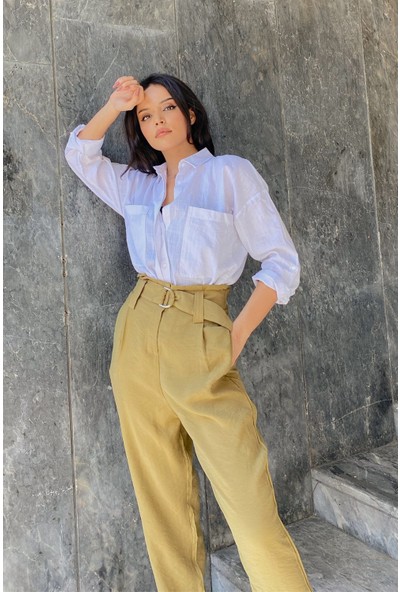 MyLove Kemer Aksesuarlı Havuç Pantolon Yağ Yeşili