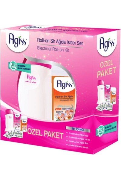 Agiss Roll-On Sir Ağda Isıtıcılı Set Azulen 100ML + Isıtıcı + Ağda Bezi 2mt + Temizleme Mendili 3ADET Agiss Roll-On Sir Ağda Isıtıcılı Set Azulen 100ML + Isıtıcı + Ağda Bezi 2mt + Temizleme Mendili 3ADET