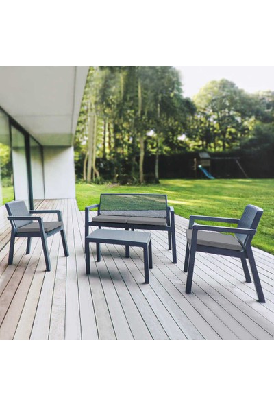Violet Prestij 2+1+1 Antrasit 4lü Bahçe Balkon Masa Takımı