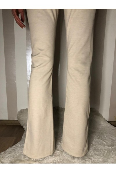 By Gecce Krem Paçası Yırtmaçlı Pantolon