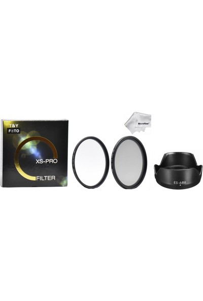 Canon 50 mm F1.8 Stm Lens Için 49 mm Slim Uv + Slim Cpl Polarize Filtre + Es-68 Iı Parasoley