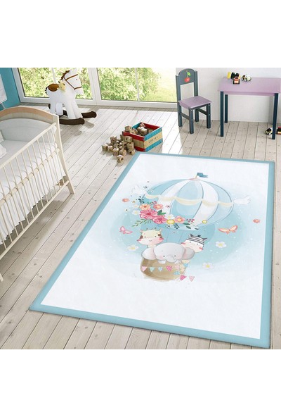 Evperest Balonda Hayvanlar Çocuk Odası Halısı