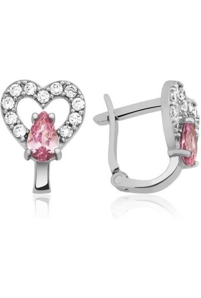 Gumush Gümüş Pembe Kalp Çocuk Küpesi