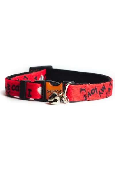 SelloPet Kedi Ayarlanabilir Zilli Desenli Kırmızı Boyun Tasması