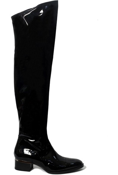 Nursace 39806 Bayan Siyah Rugan Deri Çizme