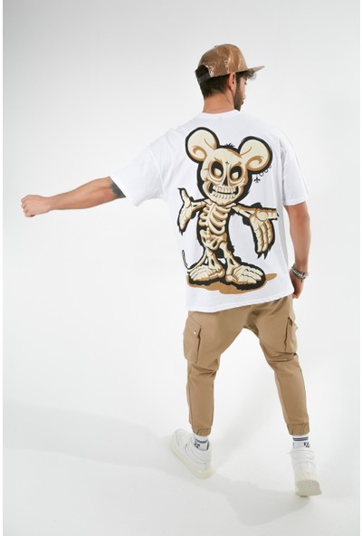 Eksi 1 Ön Arka Baskılı Oversize T-Shirt-Beyaz