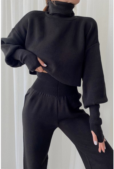 MyLove Triko Crop Pantolon Takım Siyah MyLove Triko Crop Pantolon Takım Siyah