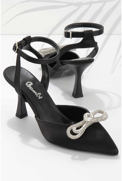 Bambi Siyah Saten Kadın Klasik Topuklu Ayakkabı K015961351