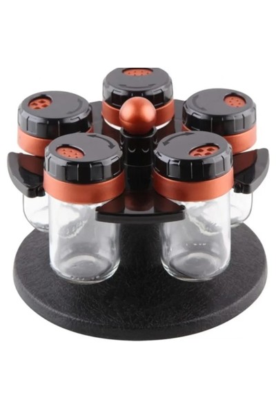 EbruliHomeArt Dönme Mekanizmalı Cam Baharatlık Seti 5'li