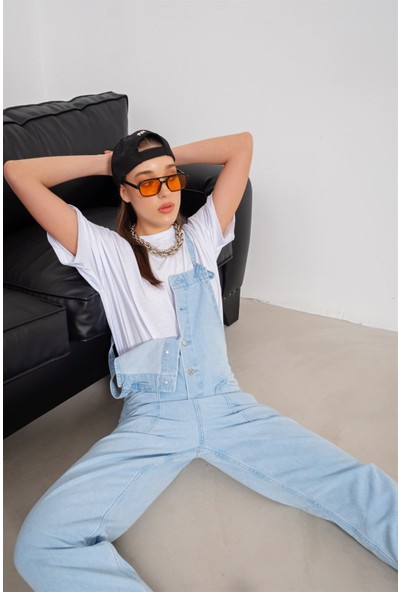 MyLove Askılı Denim Salopet Tulum Açık Mavi
