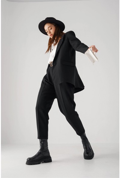 MyLove Kemerli Kumaş Havuç Pantolon Siyah