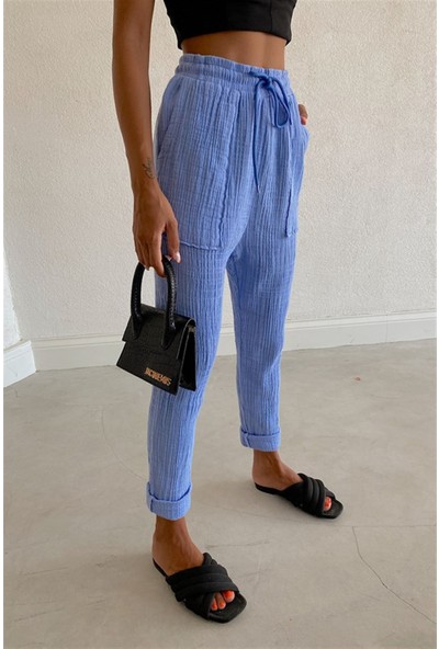 MyLove Salaş Krinkıl Pantolon Mavi MyLove Salaş Krinkıl Pantolon Mavi