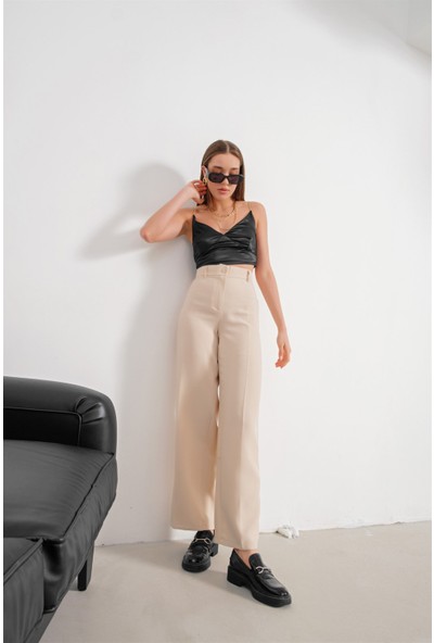MyLove Pile Detay Palazzo Pantolon Bej
