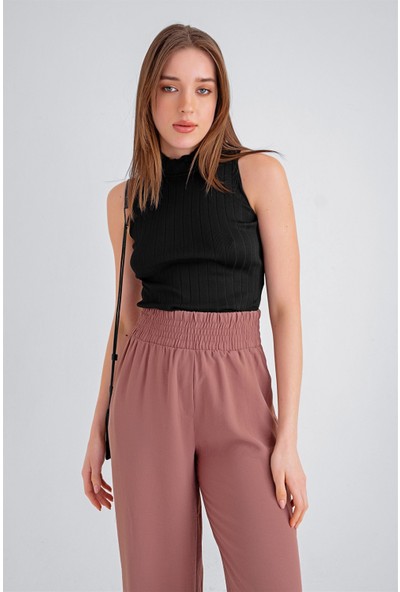 MyLove Dik Yaka Fitilli Bluz Siyah