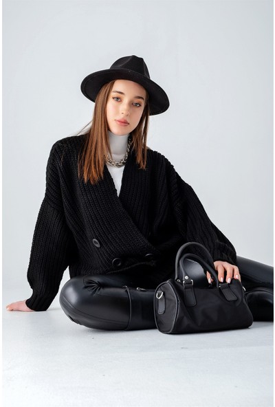 MyLove Örgü Kruvaze Hırka Siyah