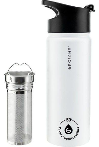 Grosche Chicago Demleme Hazneli Çelik Termos Beyaz 473 ml