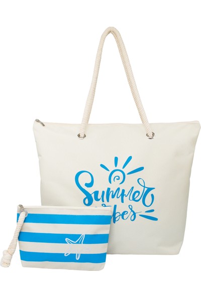 Bakras Fermuarlı Plaj Çantası ve Plaj Çanta Düzenleyici Ikili Takım