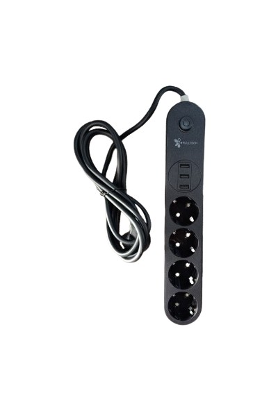 Fulltech Temel Akım Korumalı 3 USB Girişli 3 Prizli 2 Metre Uzatma Kablosu Fulltech Temel Akım Korumalı 3 USB Girişli 3 Prizli 2 Metre Uzatma Kablosu