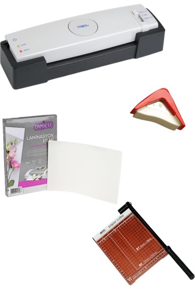 Lamiess Laminasyon Makinesi+Malzemesi+Giyotin+Köşe Kesme Aparatı 4'lü Set