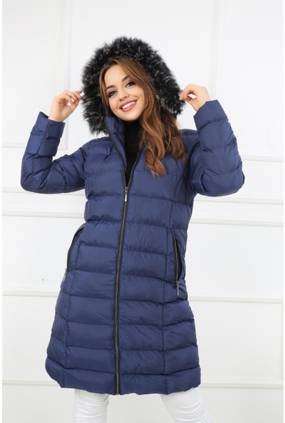 Elegant Life Kadın Lacivert Şişme Uzun Mont Kaban