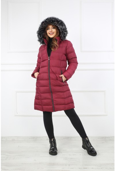 Elegant Life Kadın Bordo Şişme Uzun Mont Kaban