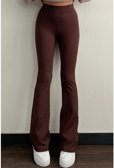 Amazoons Kadın Acı Kahve Ispanyol Paça Fitilli Ekstra Yüksek Bel Toparlayıcı Tayt