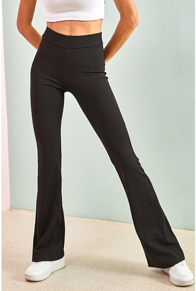 Amazoons Kadın Siyah Ispanyol Paça Fitilli Ekstra Yüksek Bel Toparlayıcı Tayt