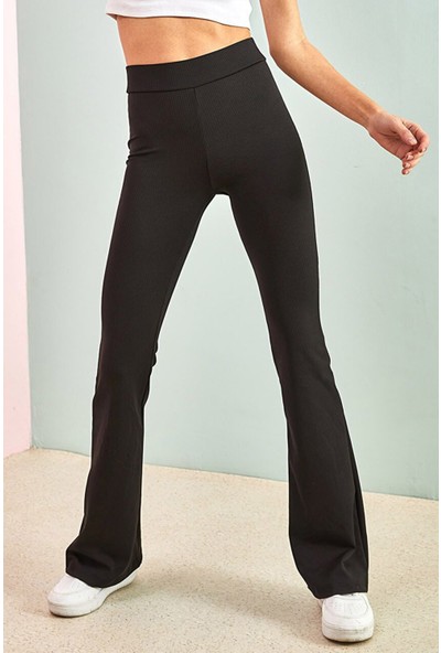 Amazoons Kadın Siyah Ispanyol Paça Fitilli Ekstra Yüksek Bel Toparlayıcı Tayt