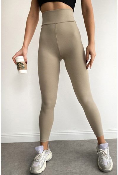 Amazoons Kadın Bej Fitilli Ekstra Yüksek Bel Toparlayıcı Tayt