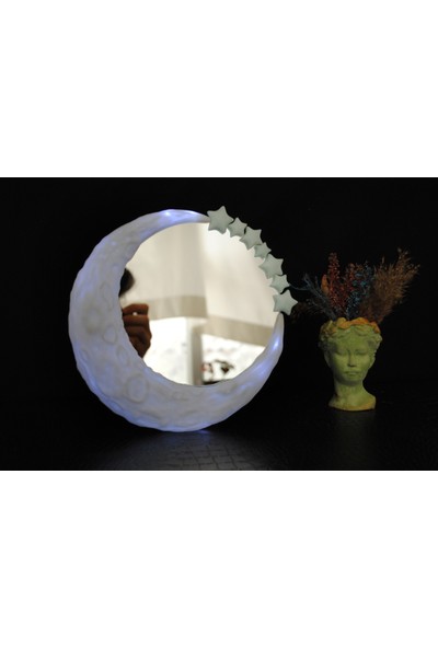 Marlenka Yıldızlı, Beyaz Işıklı Ay Desenli Yuvarlak Ayna