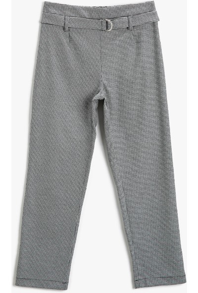Koton Kız Çocuk Kazayağı Desenli Kemerli Pantolon
