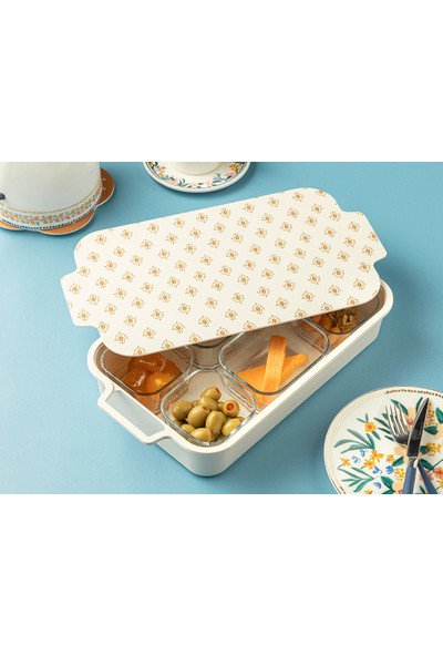 English Home Dot Flower Melamin Kapaklı Kahvaltılık 40X20 cm Renkli