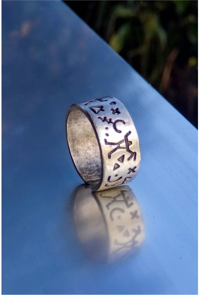The Collection Ilk Insan Çivi Yazısı Motif Gümüş Kaplama Ayarlanabilir Yüzük