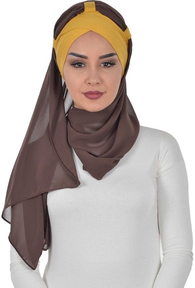 Hn Tekstil Penye Boneli Şifon Şal Hardal Hn Tekstil Penye Boneli Şifon Şal Hardal